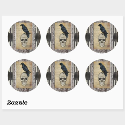 Raven and Skull halloween Classic Round Sticker | Zazzle