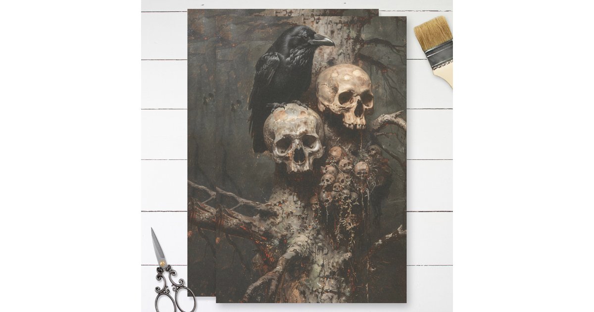 Raven and Skulls Spooky Decoupage Tissue Tissue Paper | Zazzle