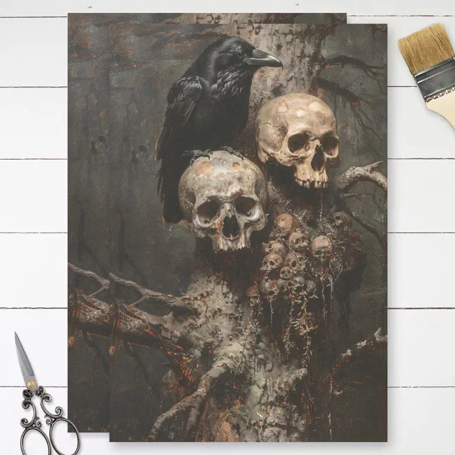 Raven and Skulls Spooky Decoupage Tissue Tissue Paper | Zazzle