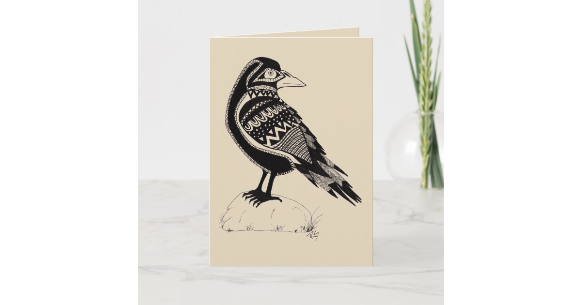 Raven Black and White Greeting Card | Zazzle