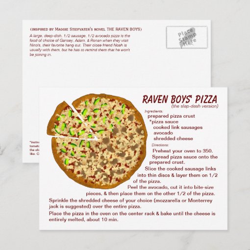 Raven Boys' Pizza Recipe Postcard | Zazzle