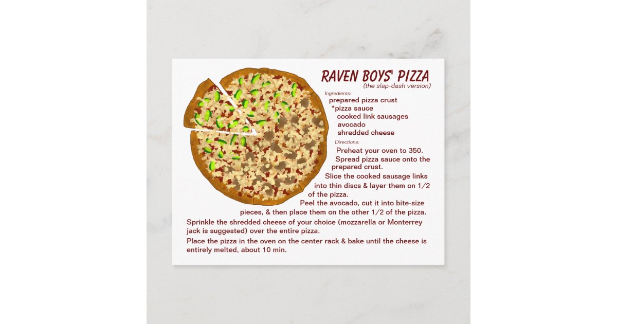 Raven Boys' Pizza Recipe Postcard | Zazzle