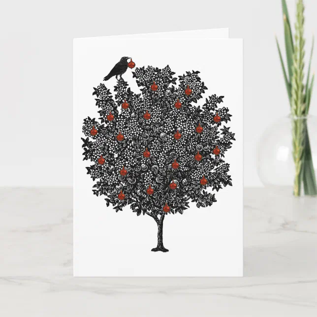 Raven Decorates Christmas Tree Holiday Card | Zazzle