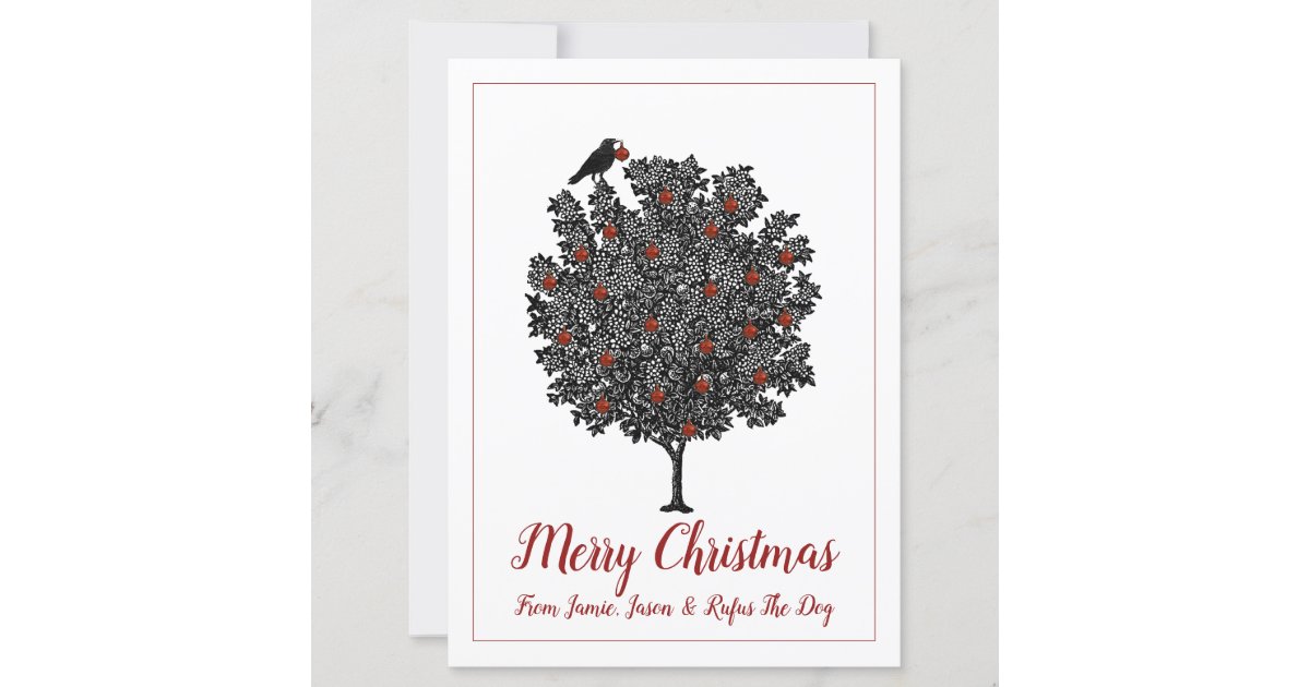 Raven Decorates Christmas Tree Holiday Card | Zazzle