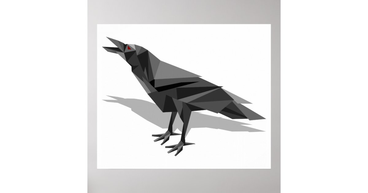 Raven Geometric Cubist Grey Triangles Poster | Zazzle