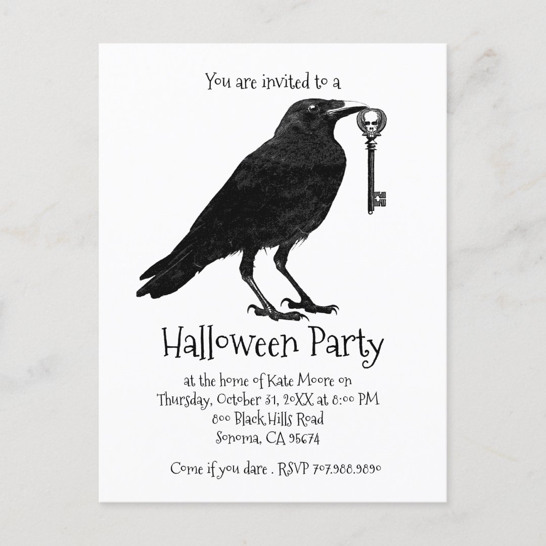 Raven Halloween Party Invitation Postcard | Zazzle