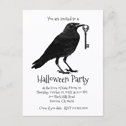 Raven Halloween Party Invitation Postcard | Zazzle