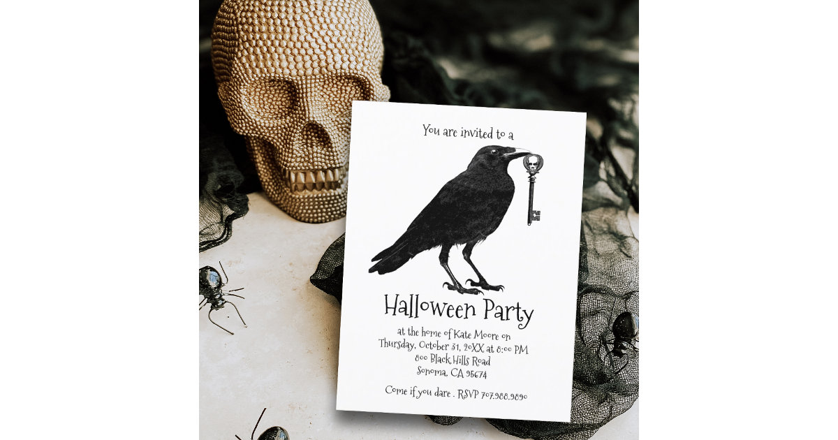 Raven Halloween Party Invitation Postcard | Zazzle