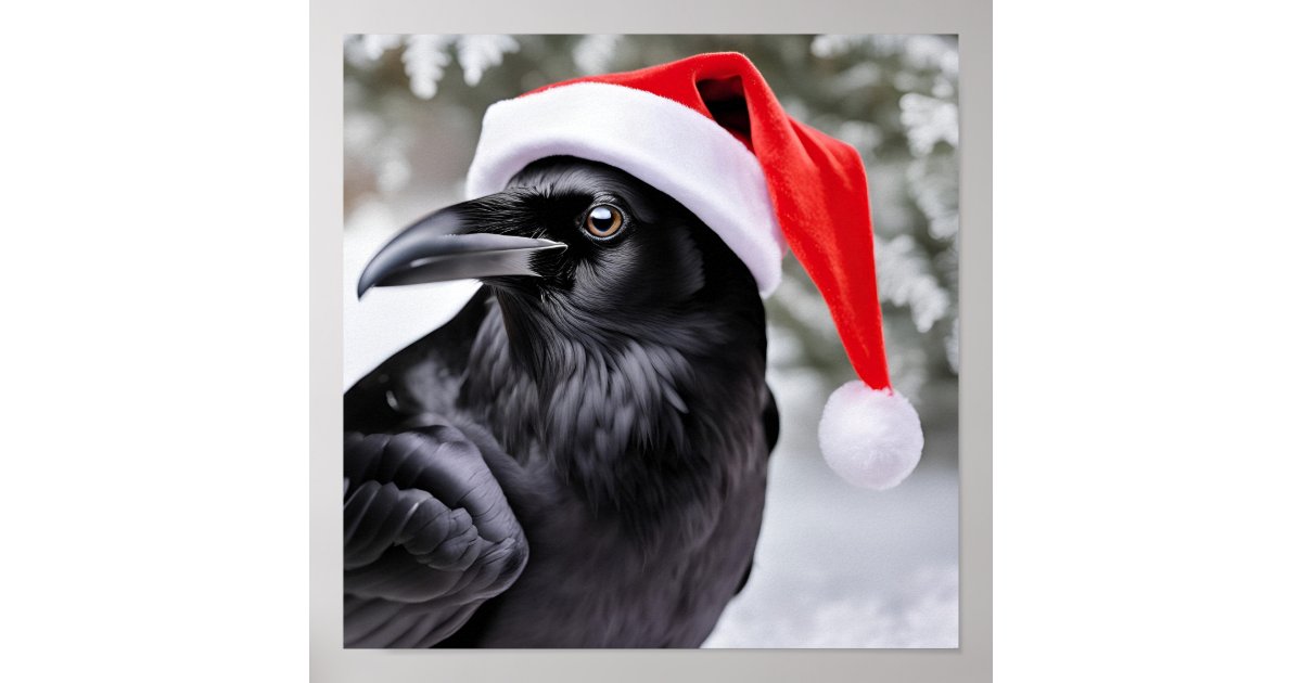 Raven in a Santa Hat Poster | Zazzle