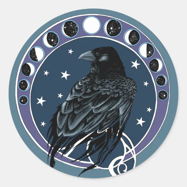 Raven Moon Classic Round Sticker | Zazzle