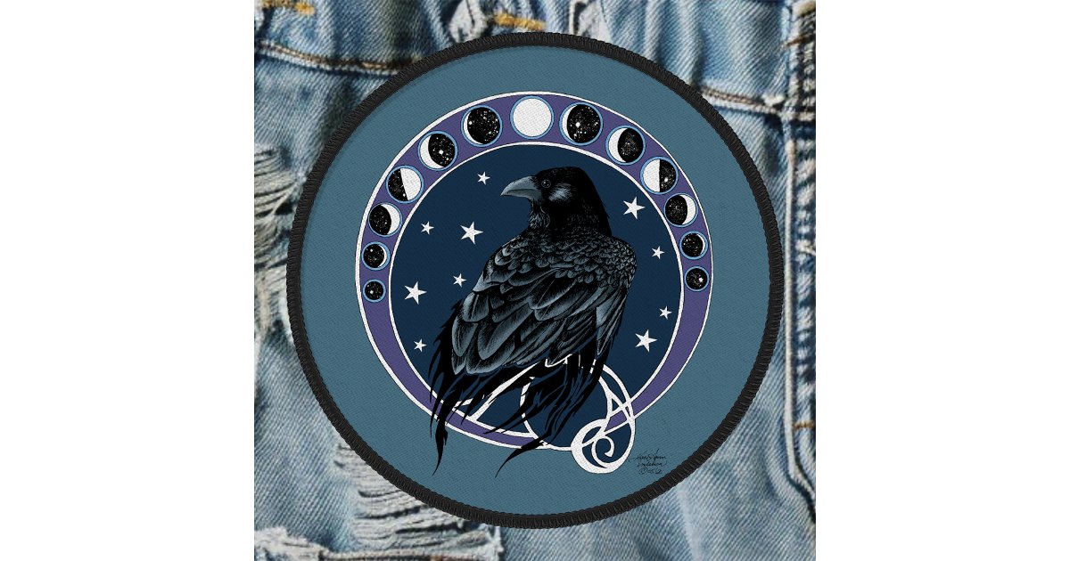 Raven Moon Phases Stars Blue Patch | Zazzle