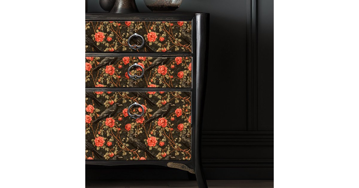 Raven Red Rose Bramble Illustration Dark Gothic Tissue Paper | Zazzle