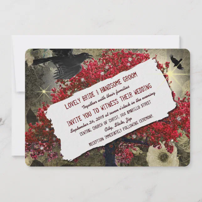 Raven Red Tree Gothic Wedding Invitation | Zazzle
