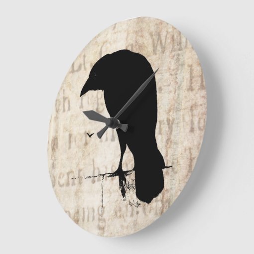 Raven Silhouette - Vintage Retro Ravens & Crows Large Clock | Zazzle
