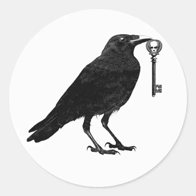 Raven Steals Skeleton Key Classic Round Sticker | Zazzle