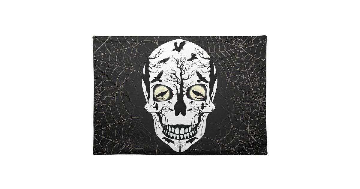 Raven Sugar Skull Skeleton Placemat | Zazzle