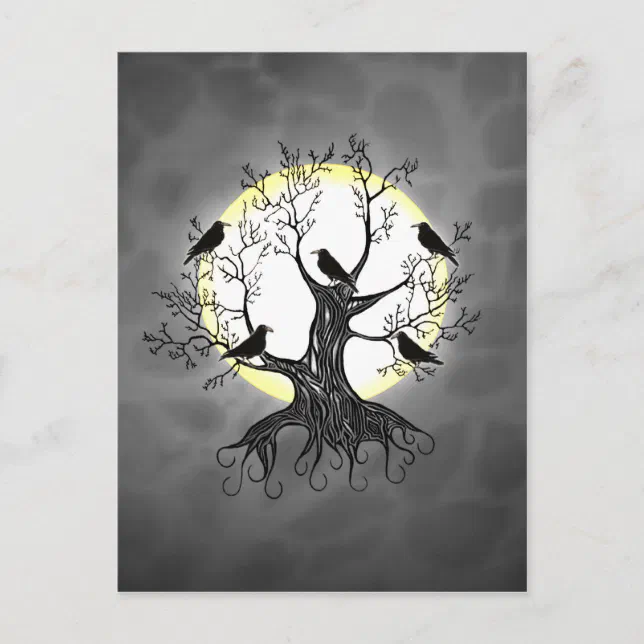 Raven Tree with Moon Postcard | Zazzle