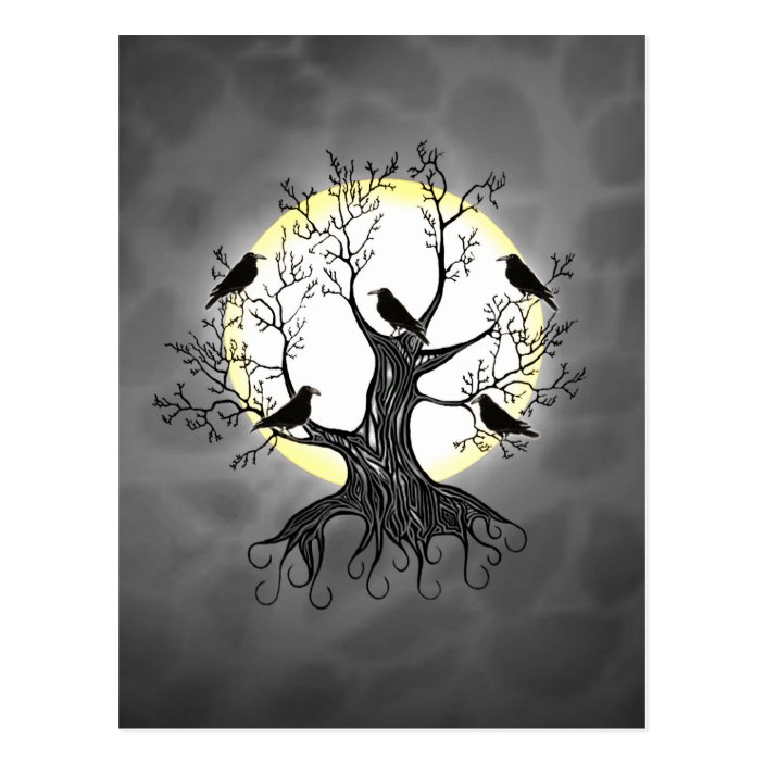 Raven Tree with Moon Postcard | Zazzle.com