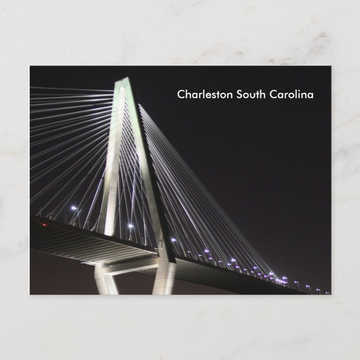 Ravenel Bridge at Night, Charleston SC, postcard | Zazzle.com
