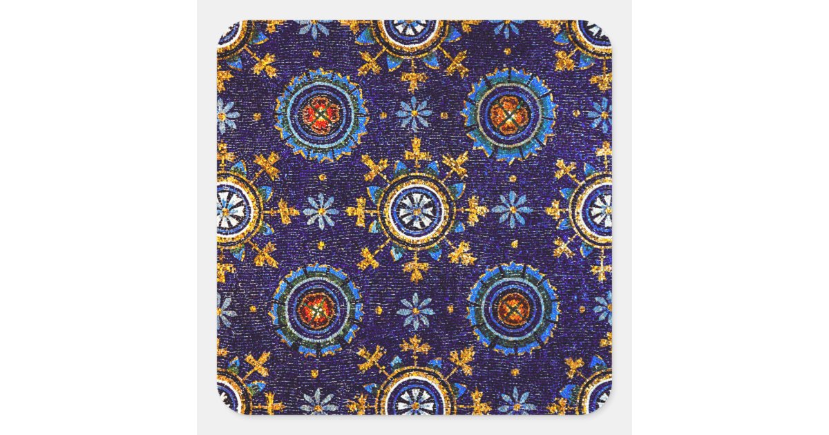 RAVENNA BYZANTINE MOSAICS,STARS,BLUE STARRY NIGHT SQUARE STICKER | Zazzle