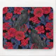Ravens and roses with dark blue leaves mouse pad | Zazzle
