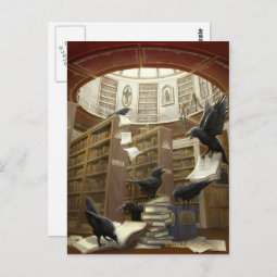 Ravens in the Library Postcard | Zazzle