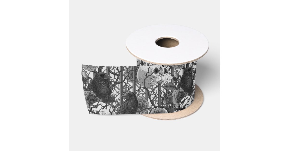 Raven's secret. Dark and moody gothic illustration Satin Ribbon | Zazzle