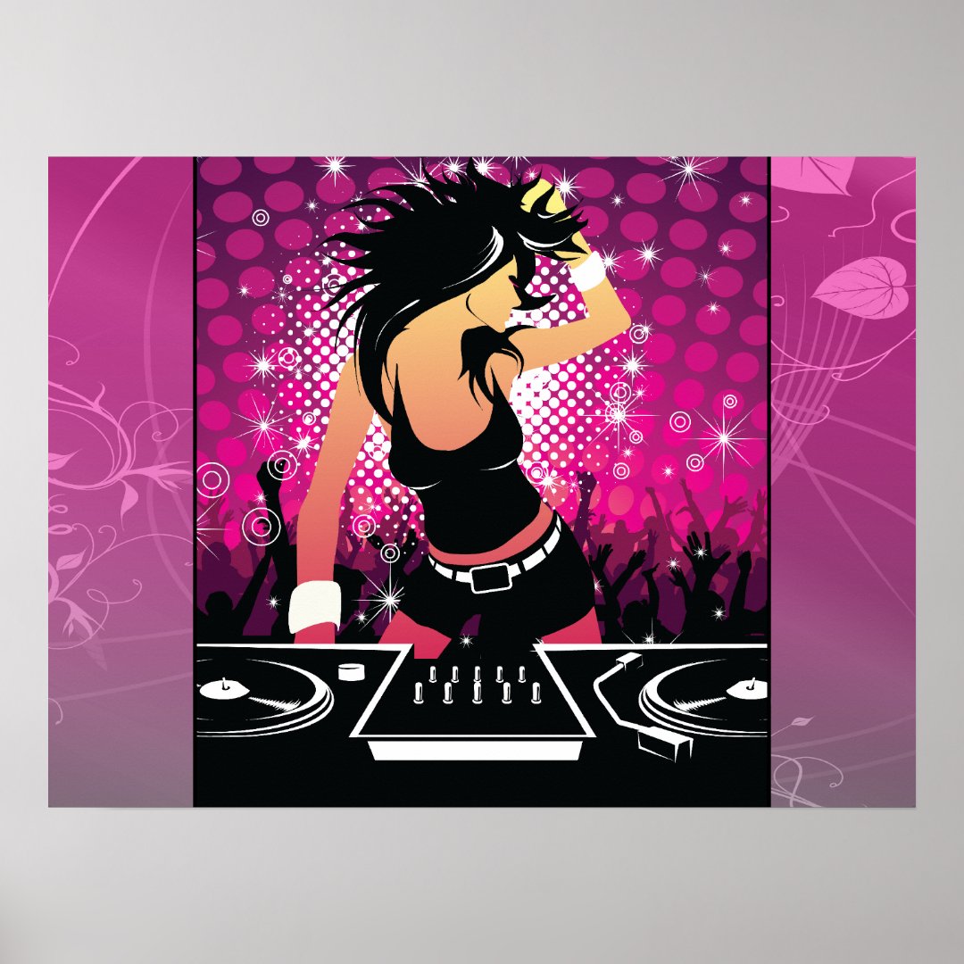 Raver Girl Dancing DJ Poster | Zazzle