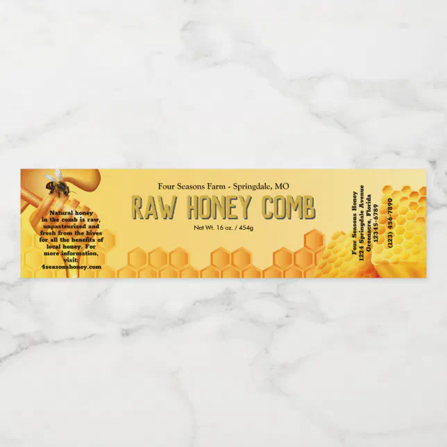 Raw Honey Comb Box Wrap Around Gold Label | Zazzle