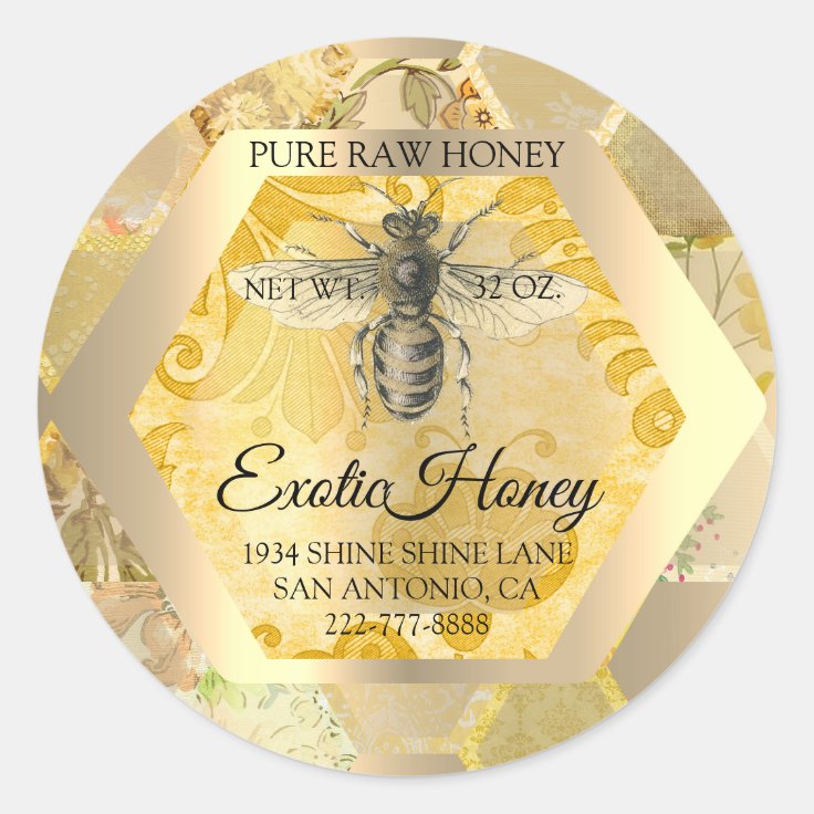 Raw Honey Jar Honeybee Honeycomb Bee Apiary Classic Round Sticker | Zazzle