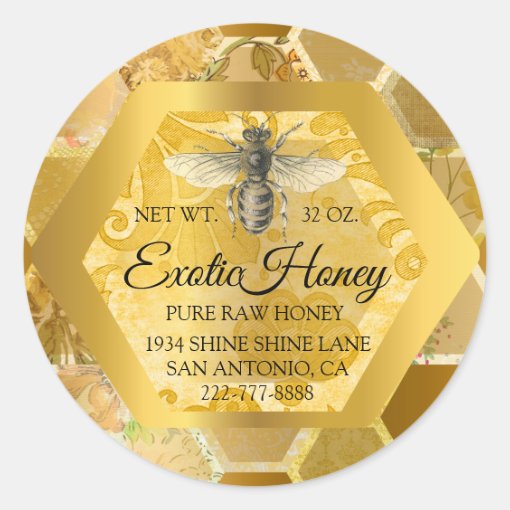 Raw Honey Jar Honeybee Honeycomb Bee Apiary Golden Classic Round ...