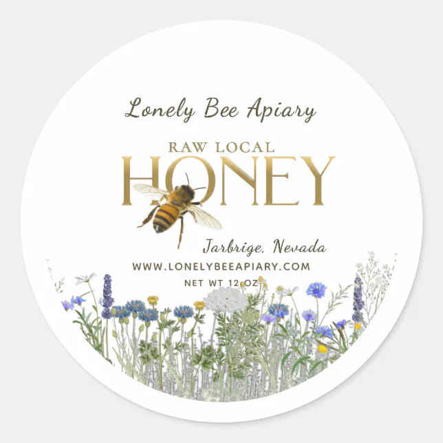 Raw Local Honey Wildflowers Flying Bee Sticker | Zazzle