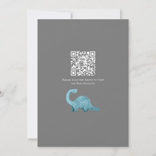 Rawr Blue Dinosaur QR Code Baby Shower Invitation | Zazzle