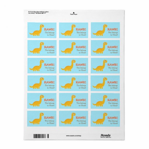 Rawr, Cute Yellow Brachiosaurus dinosaur For Kids Label | Zazzle