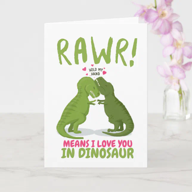 Rawr means I love you in dinosaur Valentine Card | Zazzle
