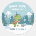 RAWR-Some Dinosaur Winter Birthday Classic Round Sticker | Zazzle