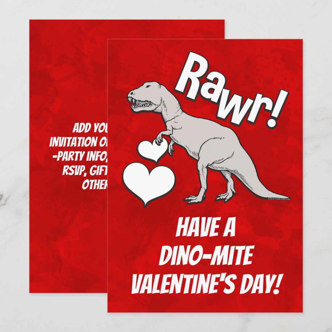 Rawr Tyrannosaurus T Rex Valentine's Day Kids Boys Invitation | Zazzle
