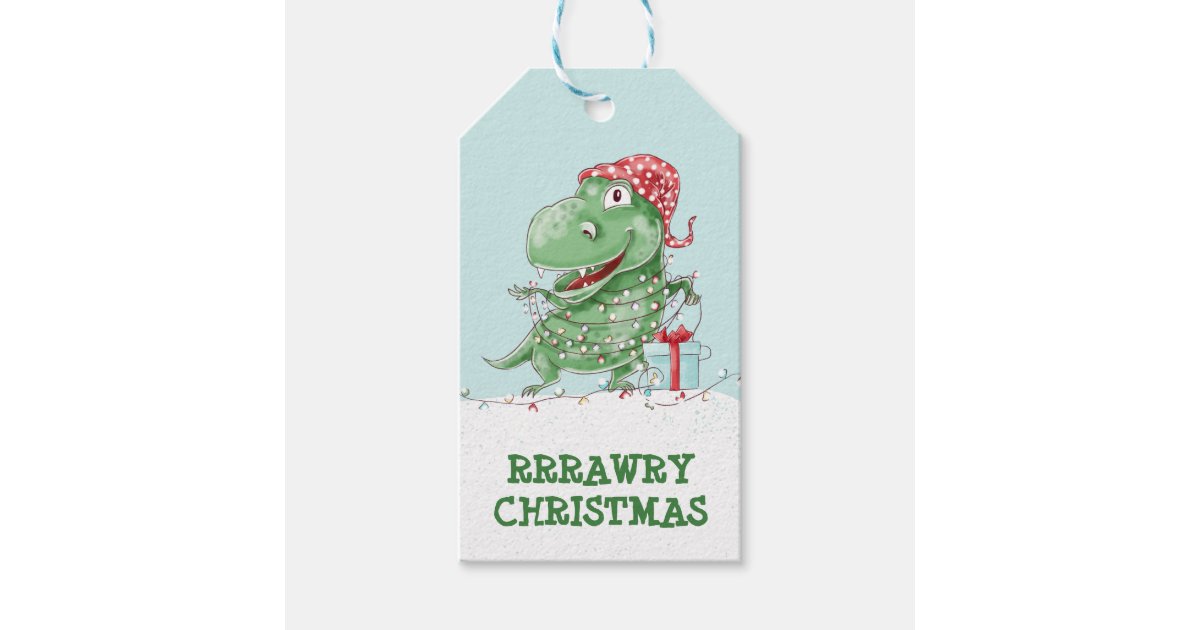 Rawry Christmas Silly Dinosaur Christmas Gift Tags | Zazzle