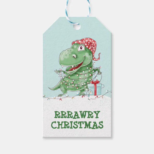 Rawry Christmas Silly Dinosaur Christmas Gift Tags | Zazzle