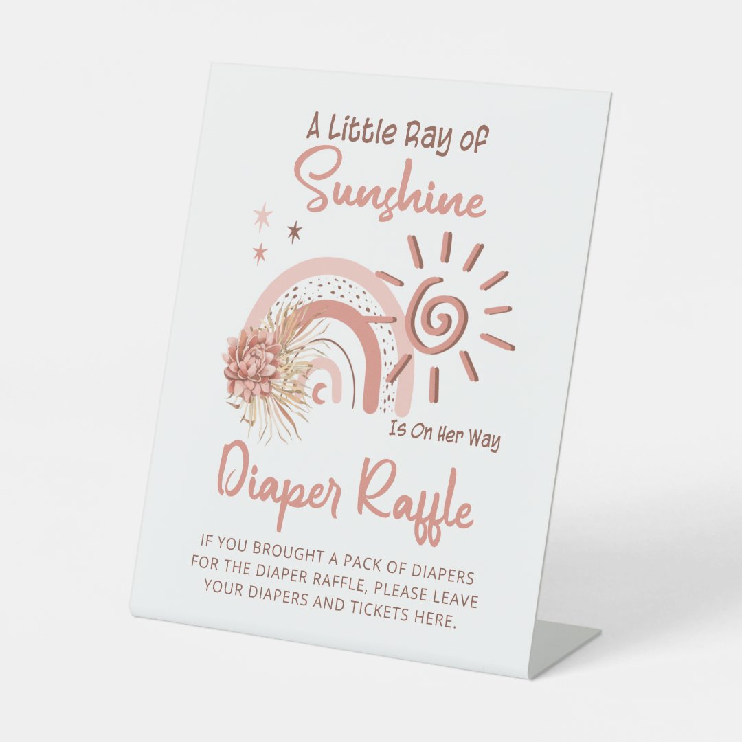Ray of Sunshine Girl Baby Shower Diaper Raffle Pedestal Sign | Zazzle