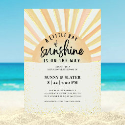 Ray Of Sunshine Retro Summer Beach Baby Shower Invitation | Zazzle