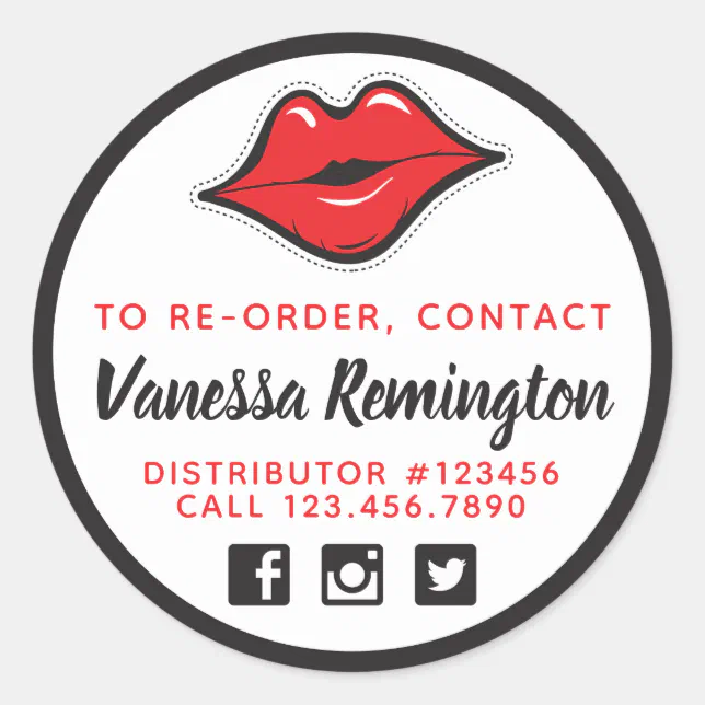 Re-Order Red Kiss Lipstick & Beauty Distributor Classic Round Sticker ...