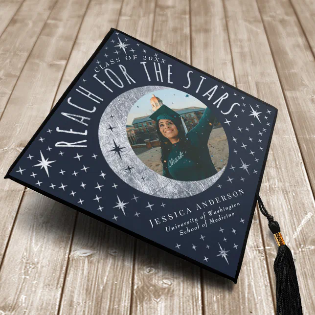 Reach for the Stars Moon Tarot Photo Graduation Cap Topper | Zazzle