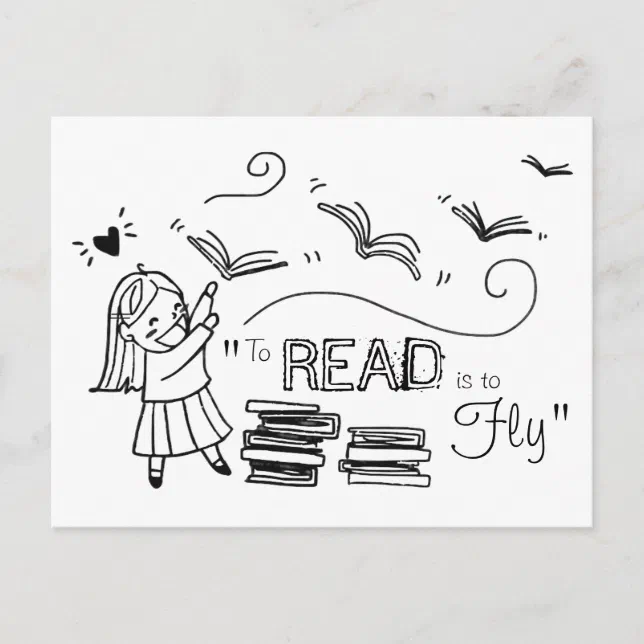 Reader Girl To Read is to Fly Postcard | Zazzle