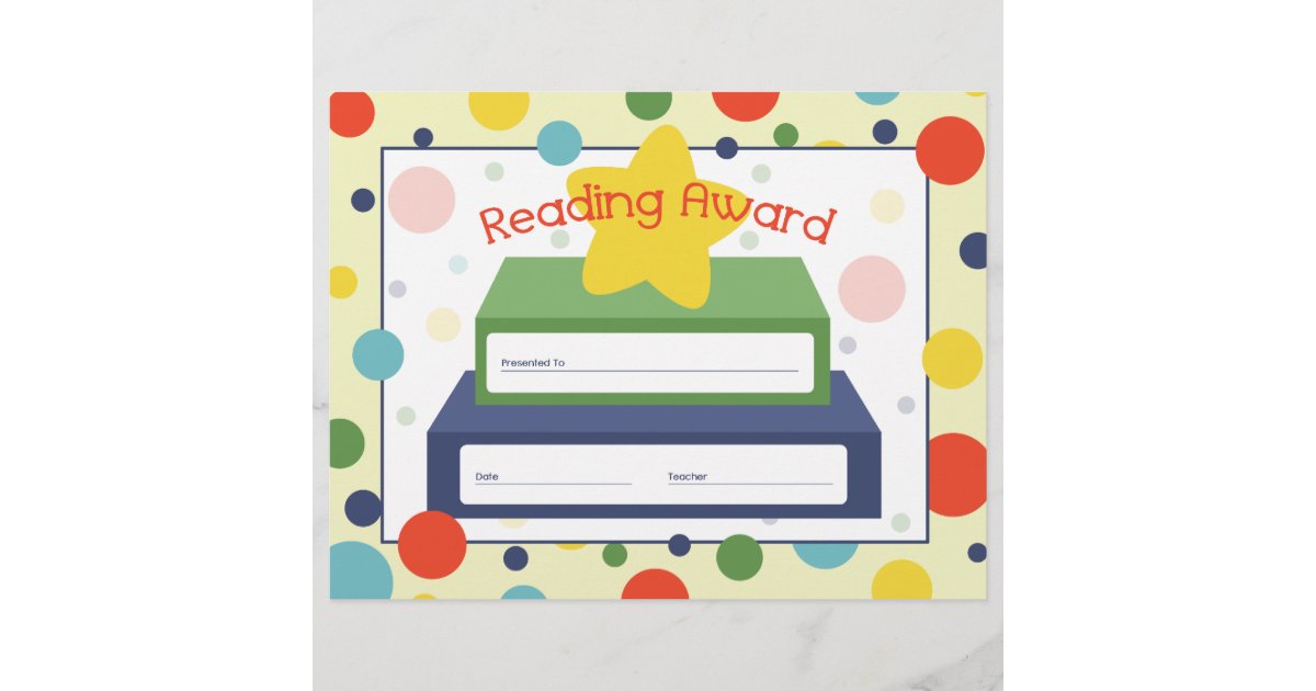 Reading Award Certificate - Polka Dots Book & Star | Zazzle