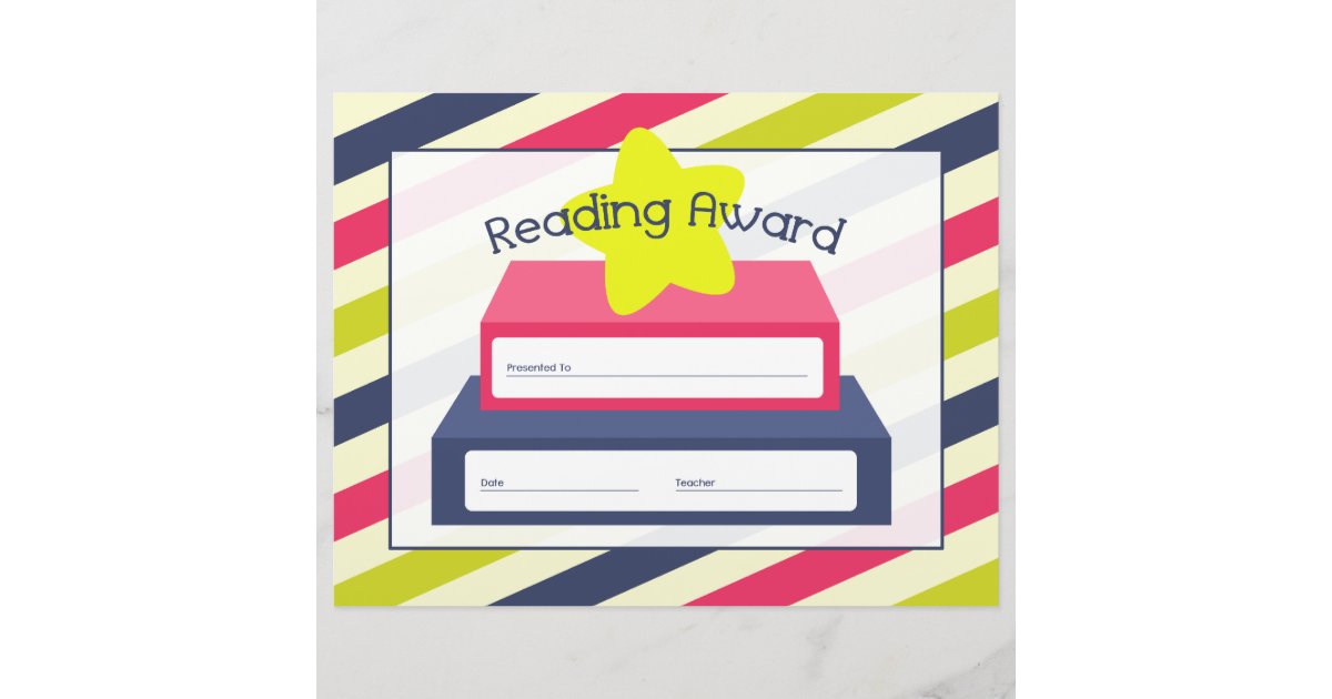 Reading Award Certificate - Stripes Book & Star | Zazzle