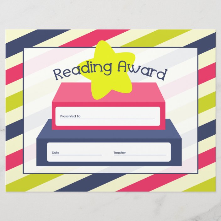 Reading Award Certificate - Stripes Book & Star | Zazzle.com