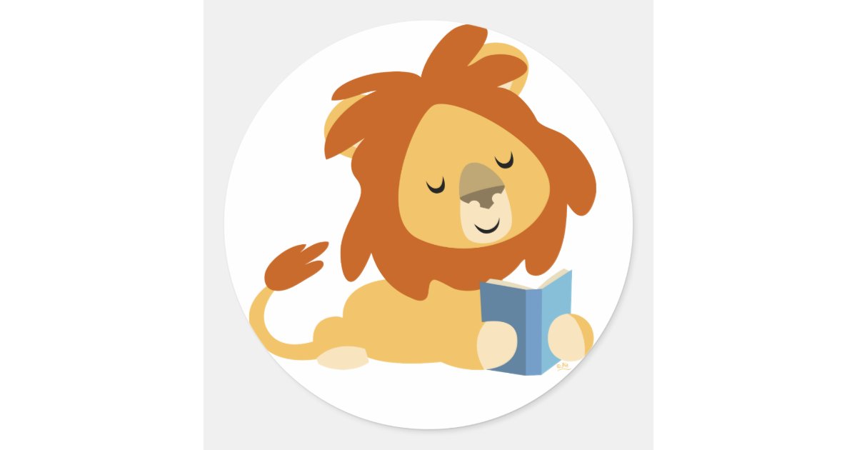 Reading Cartoon Lion round sticker | Zazzle