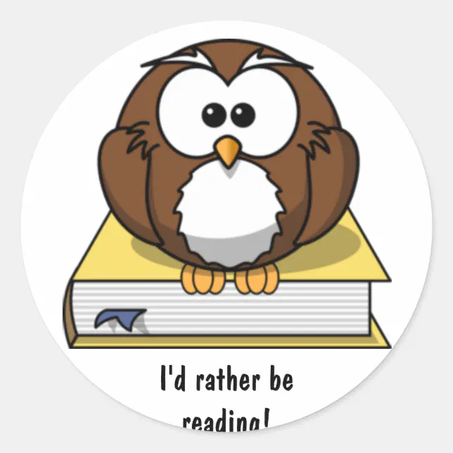Reading Cartoon Owl Sticker | Zazzle