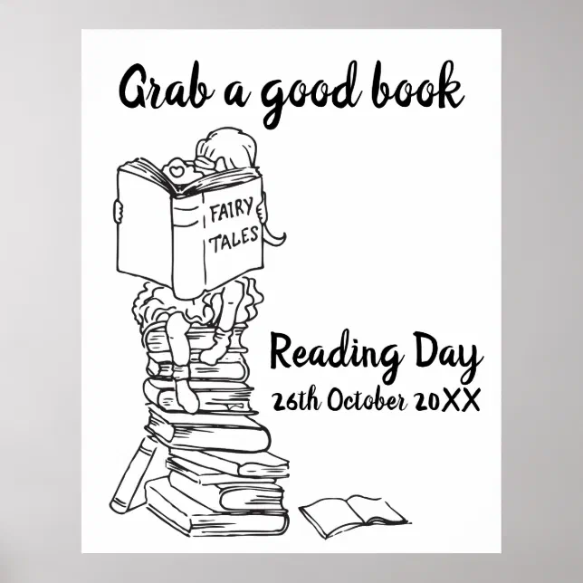 Reading day reading on books color in school poster | Zazzle
